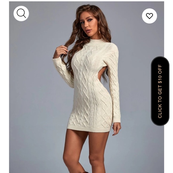 Dresses | Off White Mini Sweater Dress With Open Back | Poshmark